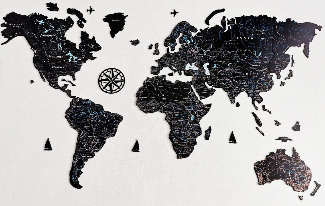 Mapa 2d Mapa del mundo 2d mapa de madera 2d mapa de madera | Etsy