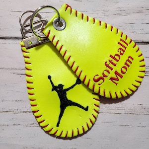 Softball Keychain Personalized Softball Key Chain, Embroidered Softball ...