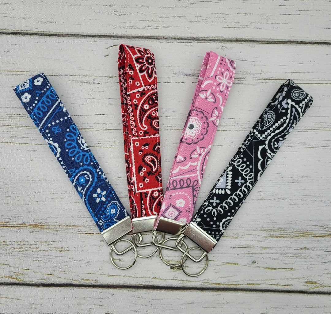 Bandana Keychain, Personalized Keychain, Fabric Key Fob, Wrist Lanyard ...