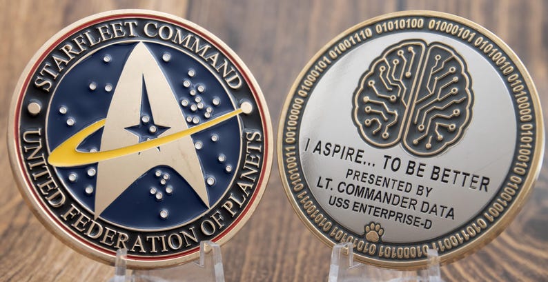 2” Gold Star Trek Lt. Commander Data USS Enterprise Challenge Coin TNG ...
