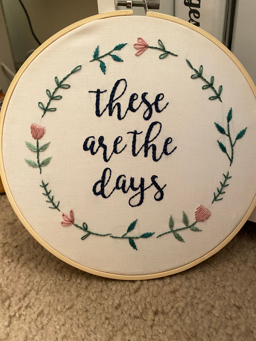 Simple Flower Border Embroidery With Custom Message - Etsy