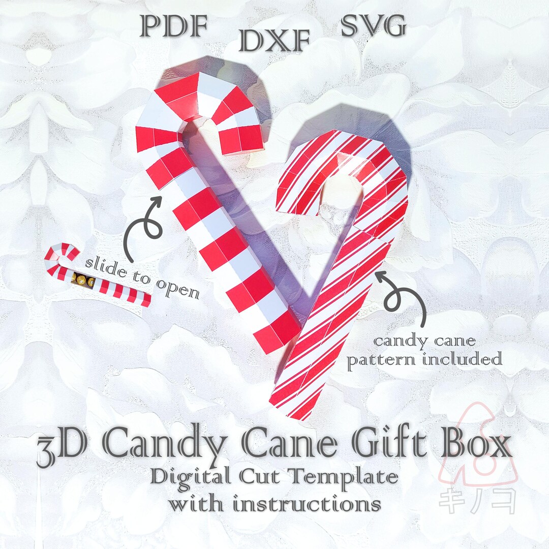 3D Candy Cane Gift Box, Printable Template, Pattern Paper, Digital ...
