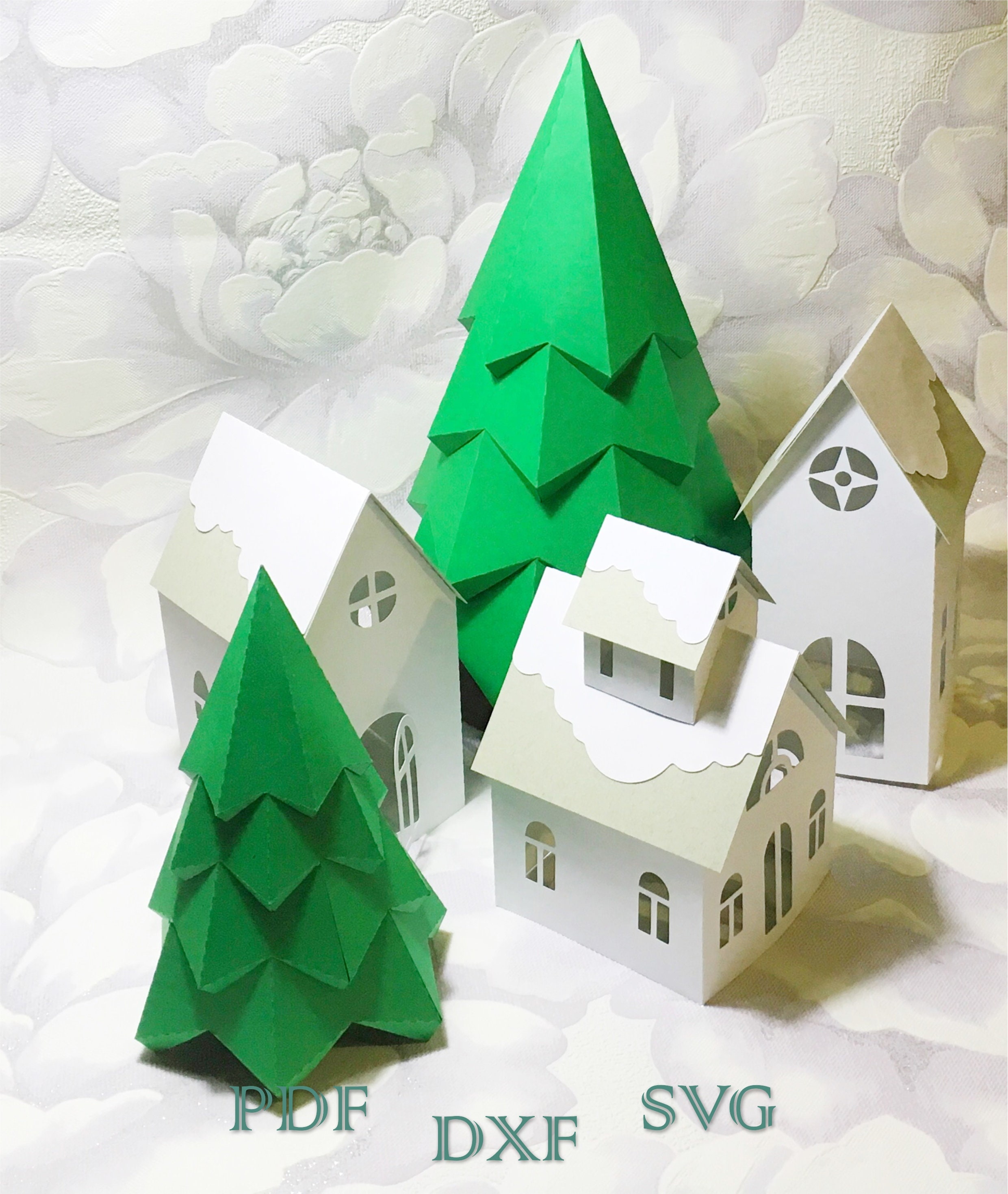 Christmas Village, Tree, Paper House, Home Decoration, Party, SVG DXF ...