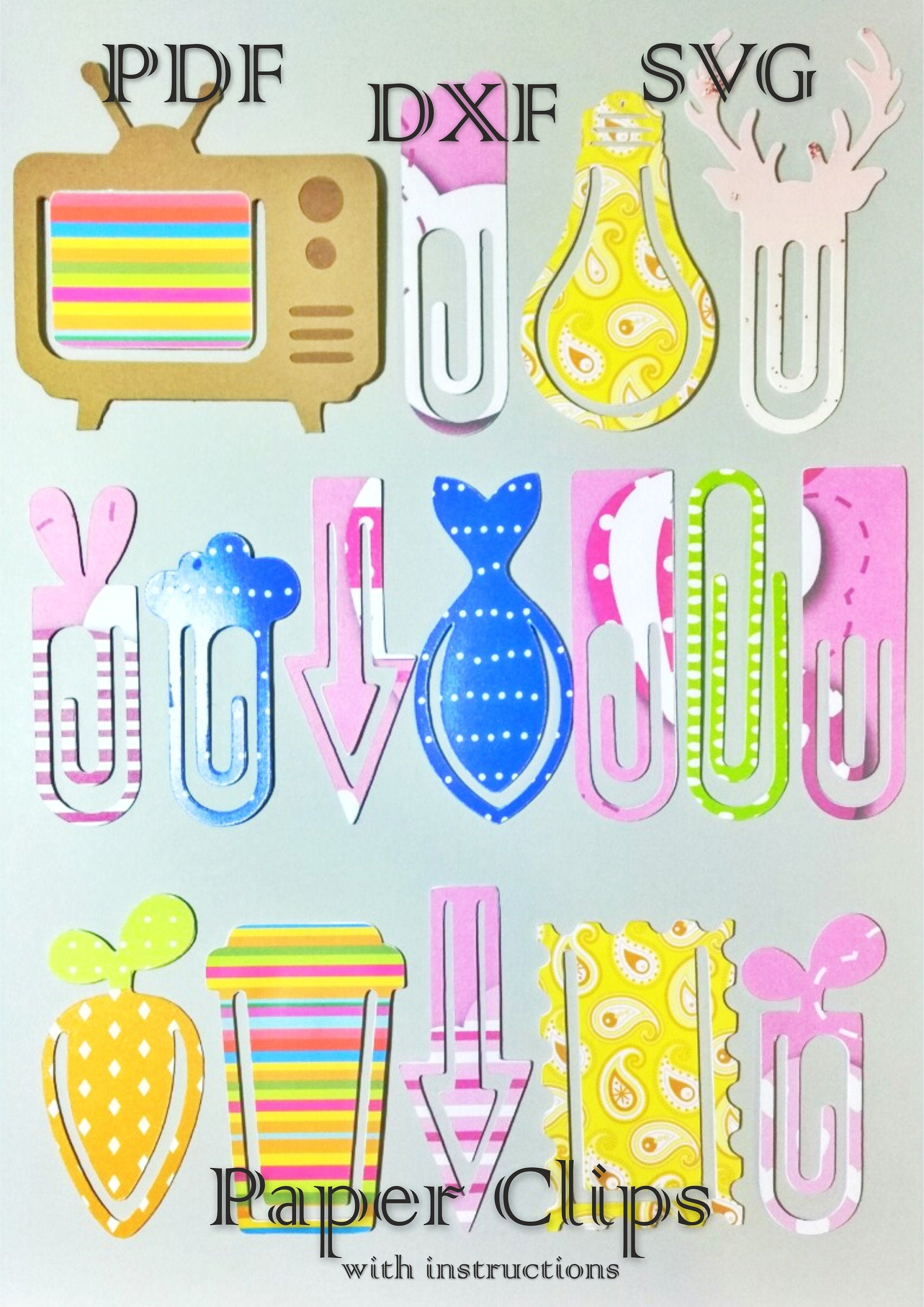 Paper Clips Cut Files, Bookmarks, PDF SVG DXF, Silhouette, Cricut ...