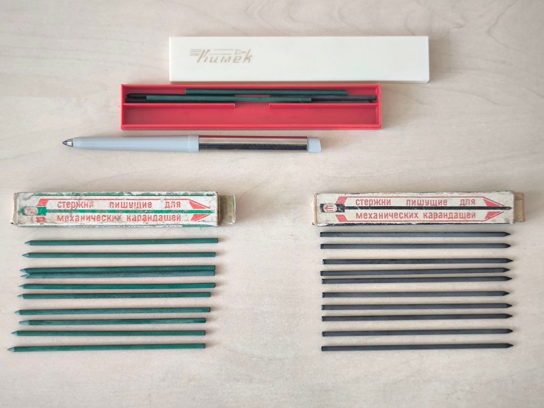 Vintage Set of Mechanical Pencil Kimek and 2 Boxes of Colored Rods USSR ...