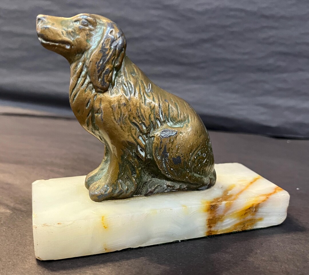 Antique Paperweight With Spaniel Dog Sitting on a Marble Base ...