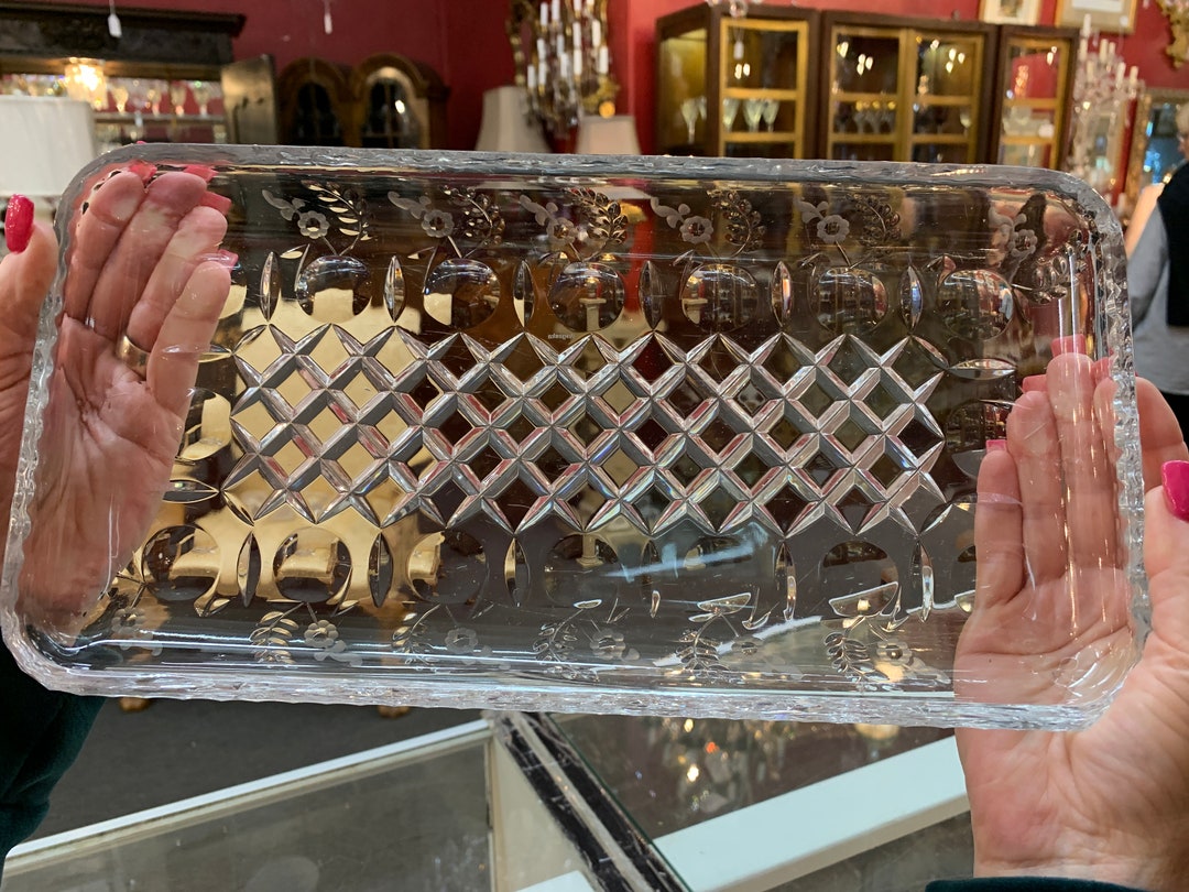 Vintage Rogaska Hand Cut Crystal Relish Dish/vanity Tray Decorated in ...