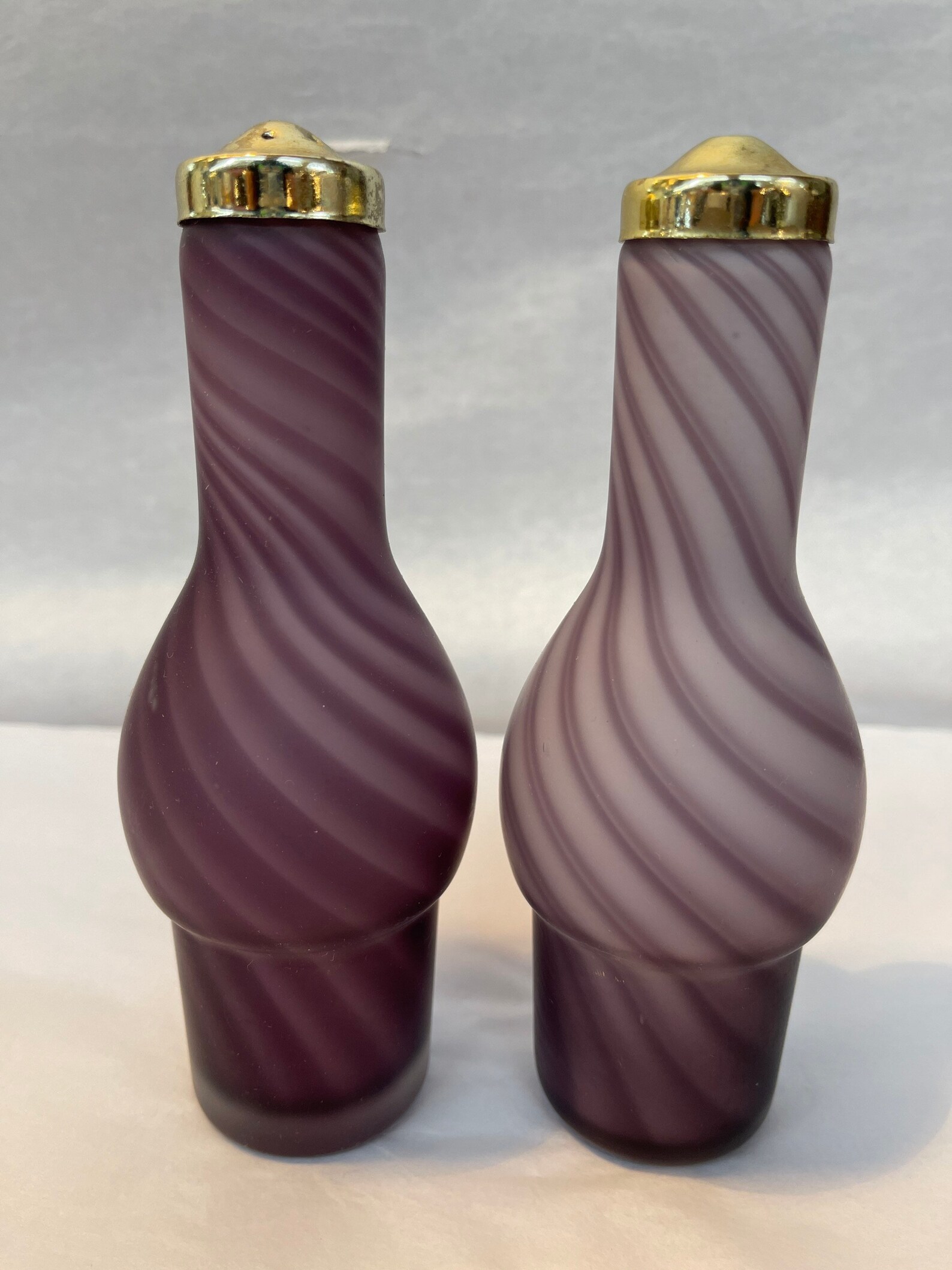Vintage Purple Satin Glass Condiment Set With Embossed Brass - Etsy