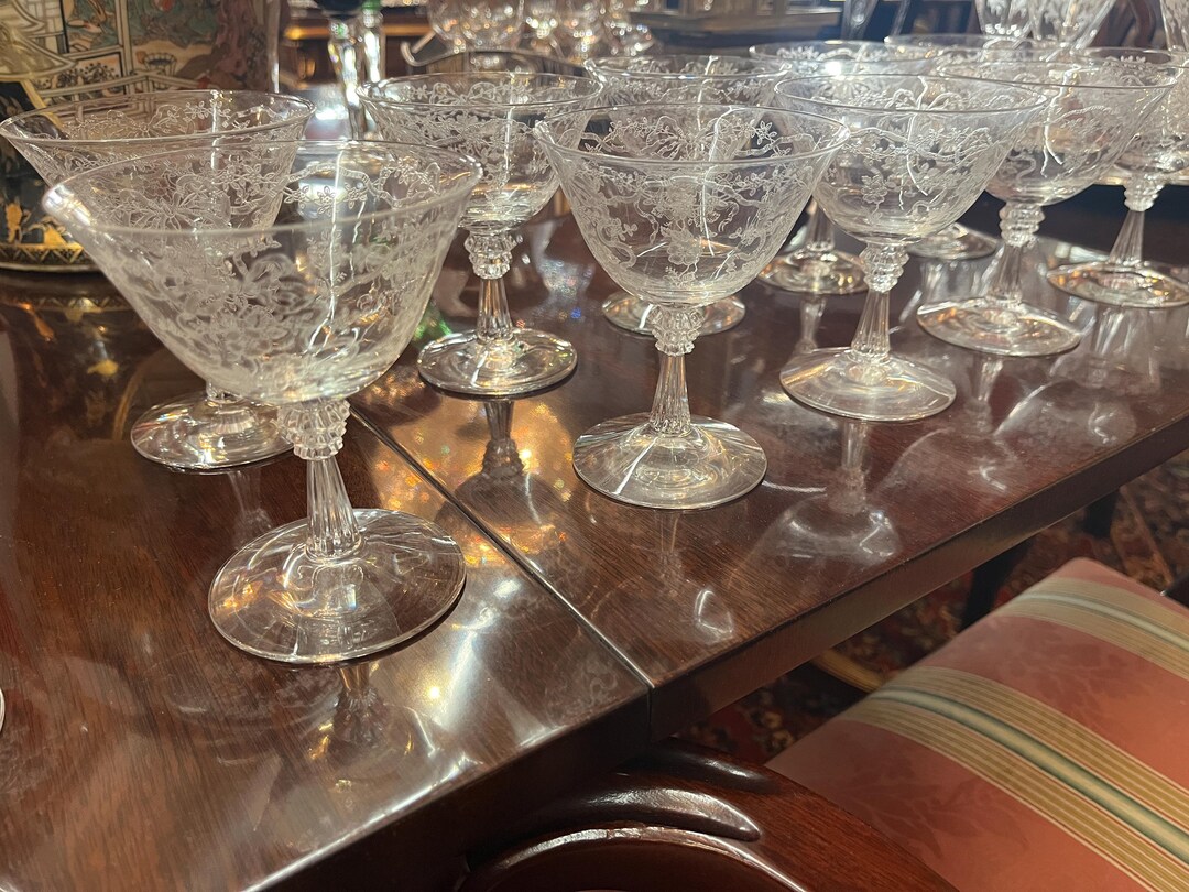 Vintage Set of 12 Fostoria Crystal Etched Low Champagne/sherbet Stemmed ...