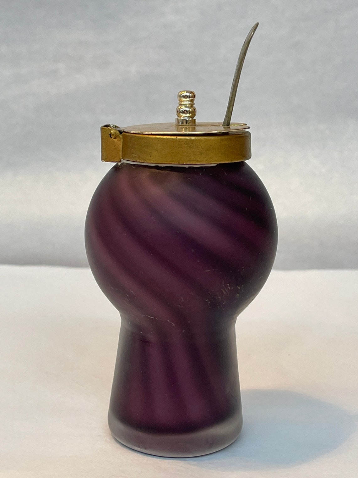 Vintage Purple Satin Glass Condiment Set With Embossed Brass - Etsy