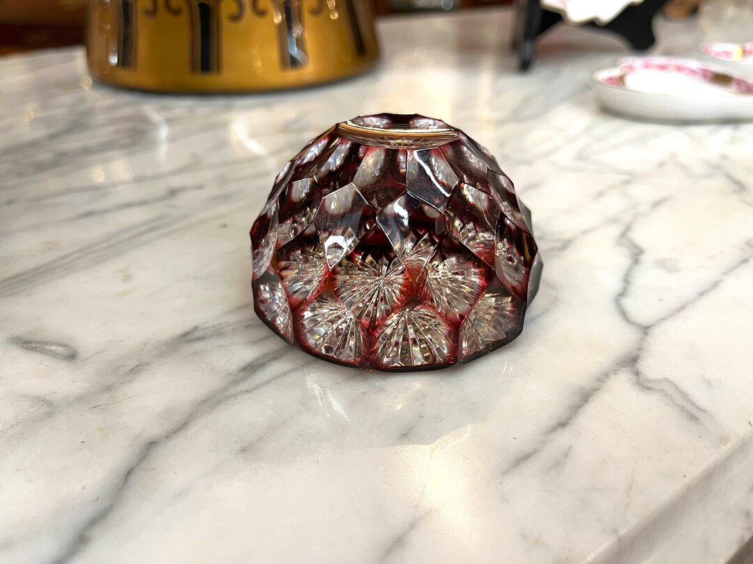 Vintage Hand Cut Heavy French Crystal Paperweight, Ruby Glass Cut to ...