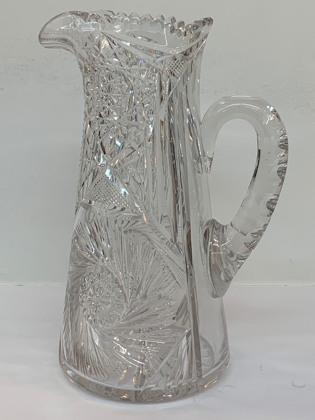 Antique Brilliant Cut Tall Crystal Pitcher, Circa 1900-1910 in Mint ...