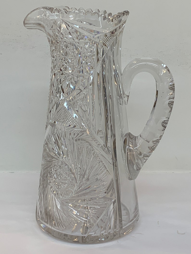 Antique Brilliant Cut Tall Crystal Pitcher, Circa 1900-1910 in Mint ...
