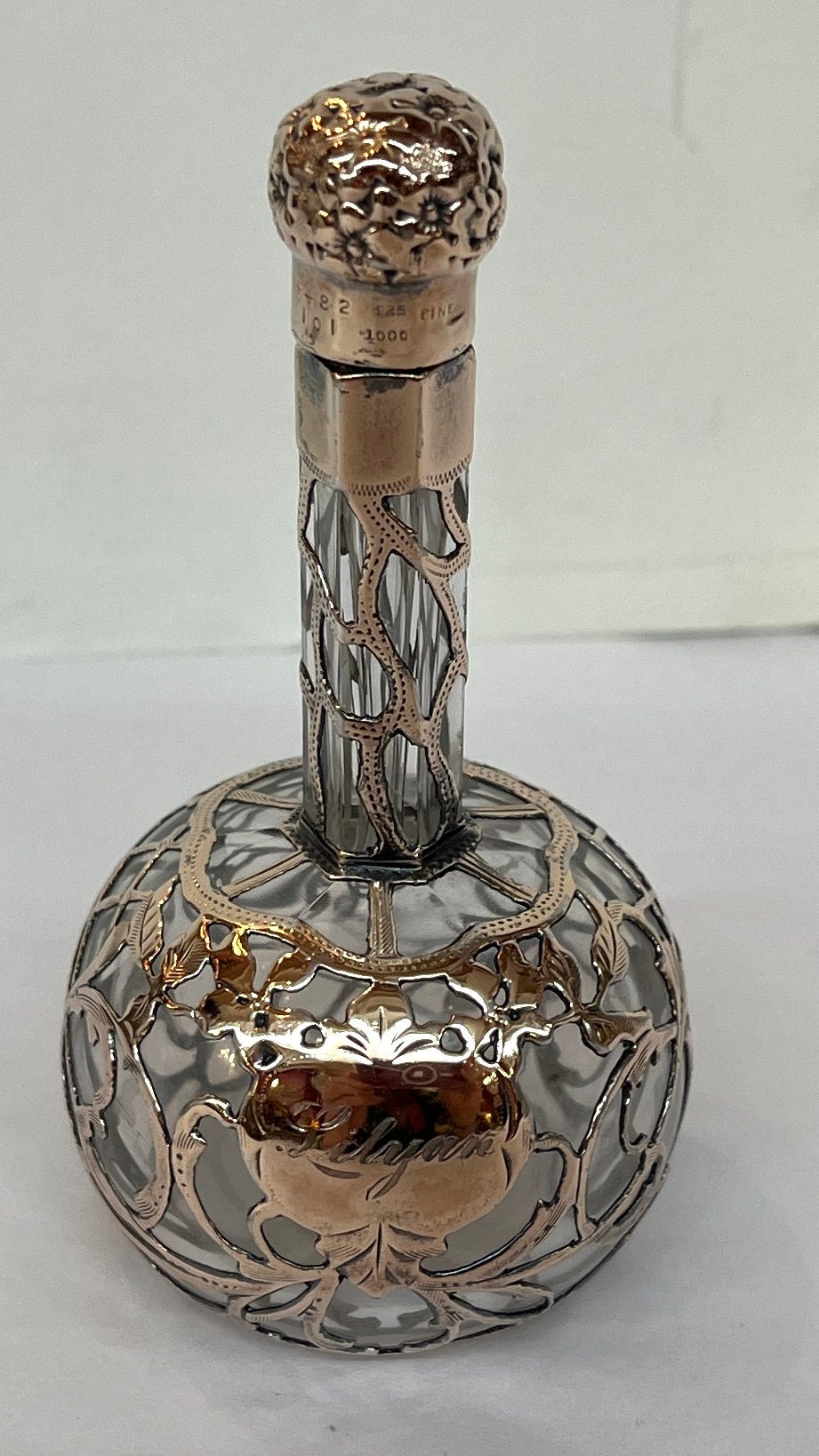 Antique Sterling Silver Overlay Perfume Bottle With a Flower Embossed ...
