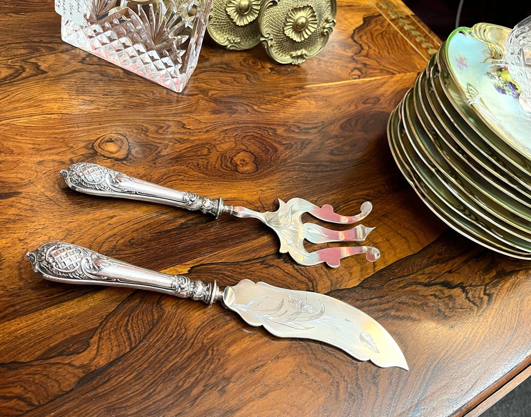 Antique French Sterling Silver Fish Knife & Fork Set: Embossed Triton ...
