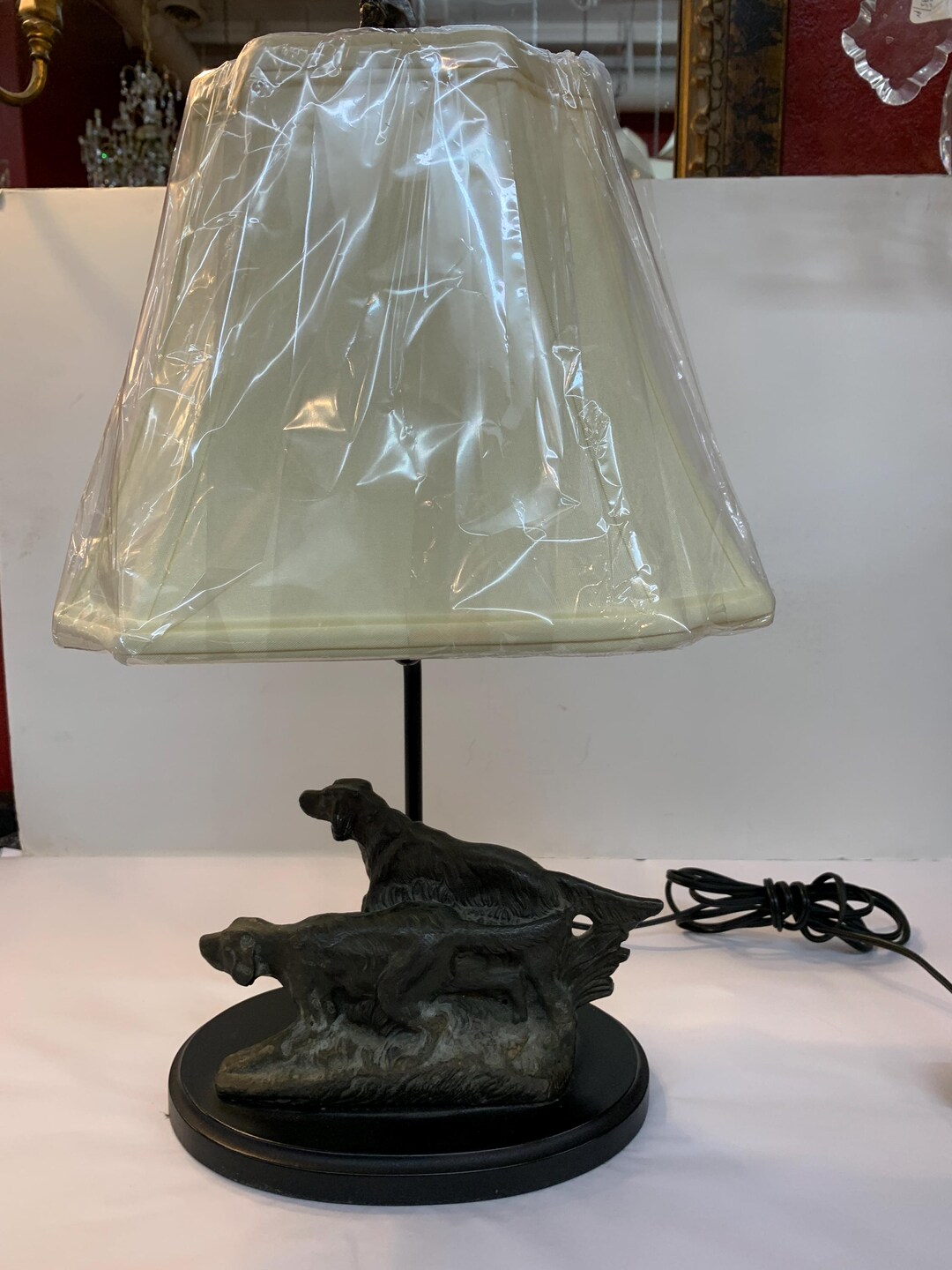 Antique "retriever" Metal Figural Dog Lamp With Newer Horse Head Finial ...