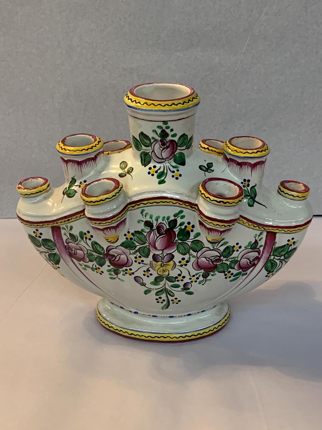 Vintage French Ceramic Faience Tulipiere/tulip Vase Hand Painted in the ...