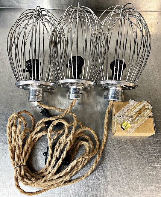 Industrial Triple Bakery Whisk Hemp Rope Chandelier With Vintage Edison ...