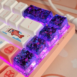 Purple Mega-sparkle Iridescent Artisan Resin Keycaps, Cute ESC and ...