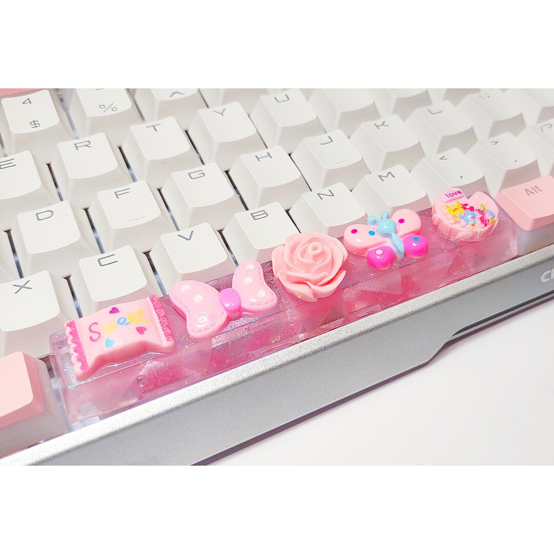 Pink Bow Artisan Resin Kawaii 6.25u Spacebar Keycap, Cute Keycap for Mechanical Cherry Profile ...