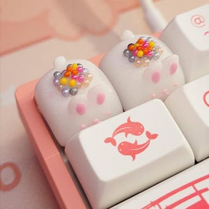 Rainbow Bubble Bunnies Artisan Resin Kawaii Bunny Keycap, Cute Handmade ...