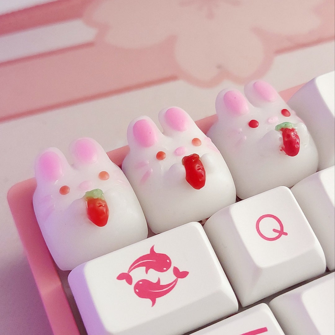 Cute Strawberry Bunny Artisan B-stock Keycap Kawaii Resin ESC - Etsy