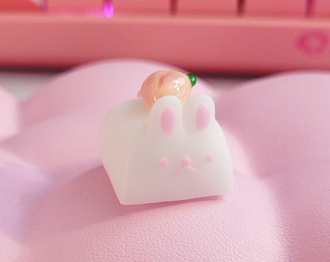 Artisan Resin Kawaii White Peach Bunny Keycap, Cute ESC Key for Mechanical Keyboards - Etsy