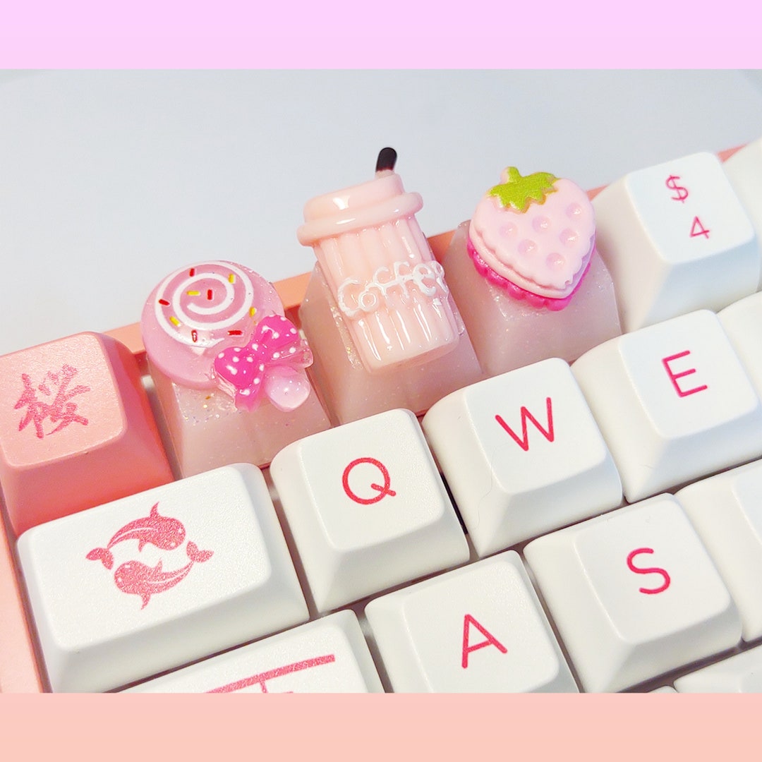 Pink Kawaii Foods Themed Artisan Resin Keycaps, Cute ESC Keys for ...