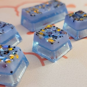 Pastel Blue Starry Sky Pudding Artisan Resin Keycaps, Cute ESC and ...