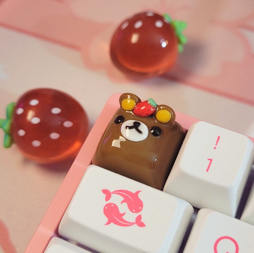 Artisan Strawberry Rilakkuma Kawaii Bear Keycap, Cute Clay ESC Key for ...