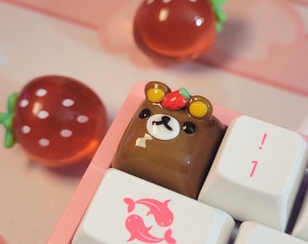 Cute Strawberry Bunny Artisan Keycap, Kawaii Resin ESC Key for ...