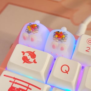 Rainbow Bubble Bunnies Artisan Resin Kawaii Bunny Keycap, Cute Handmade ...
