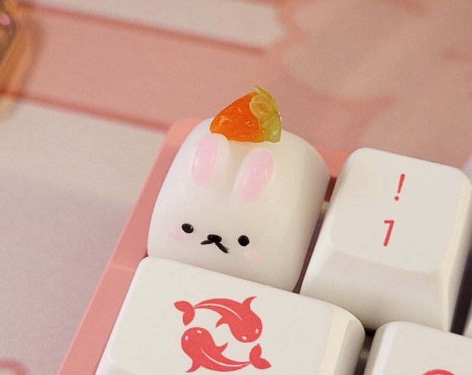 Artisan Resin Kawaii Strawberry Bunny Keycap, Cute ESC Key for ...