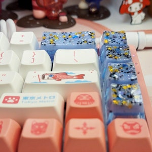 Pastel Blue Starry Sky Pudding Artisan Resin Keycaps, Cute ESC and ...