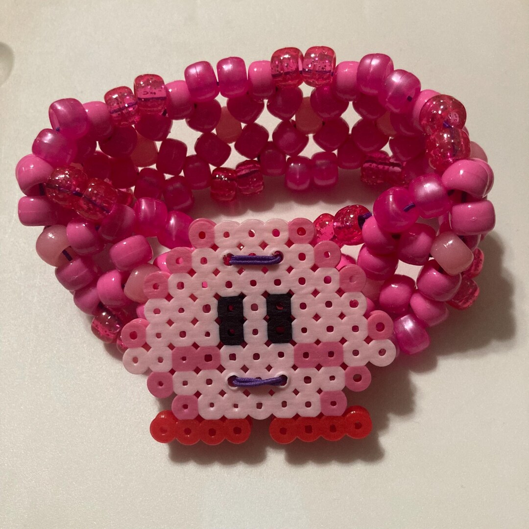 Kirby Fan Perler on a Pink Kandi Cuff Bracelet - Etsy