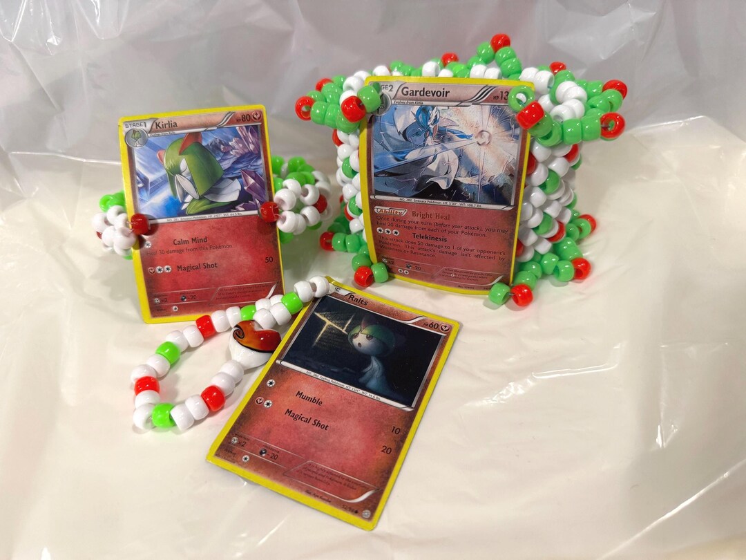 Ralts, Kirilia, Gardevoir Pokemon Cards on 3 Piece Set Kandi Cuff ...