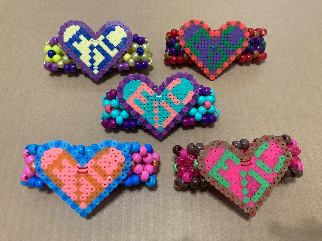 EDC Heart Perler on Matching Kandi Cuff Bracelet - Etsy