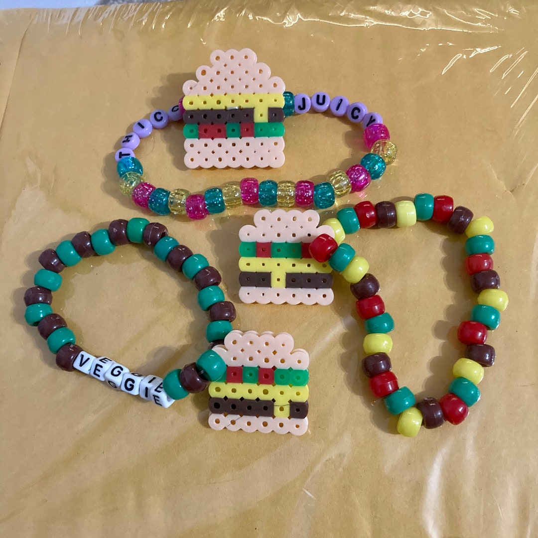 3 Perler Burgers on 3 Kandi Bracelets Set - Etsy