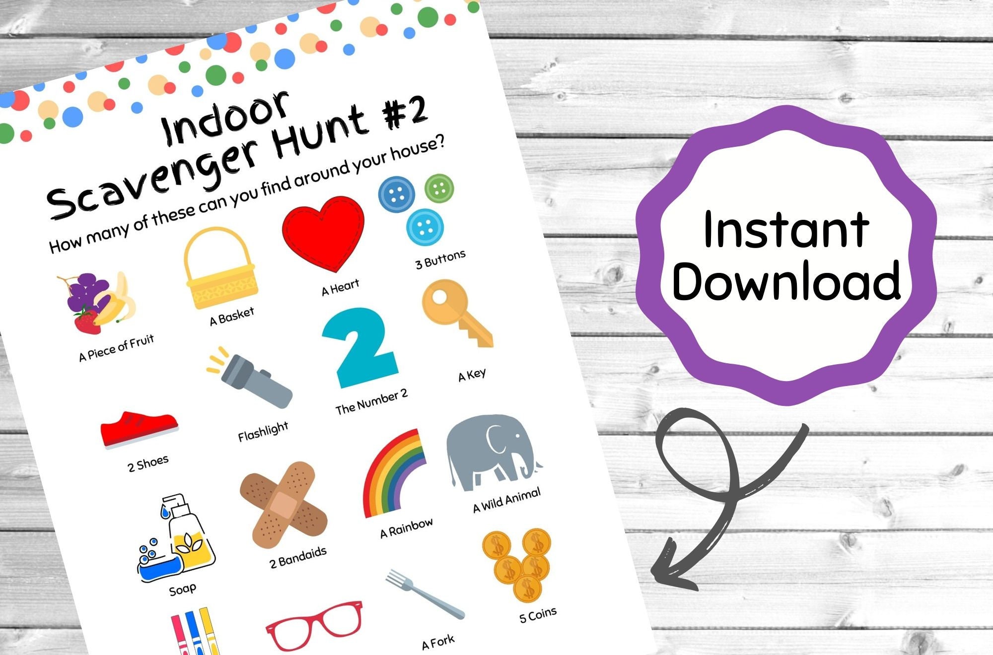 Kids' Indoor Scavenger Hunt #2 Printable | Kids' Activity | Indoor Game ...