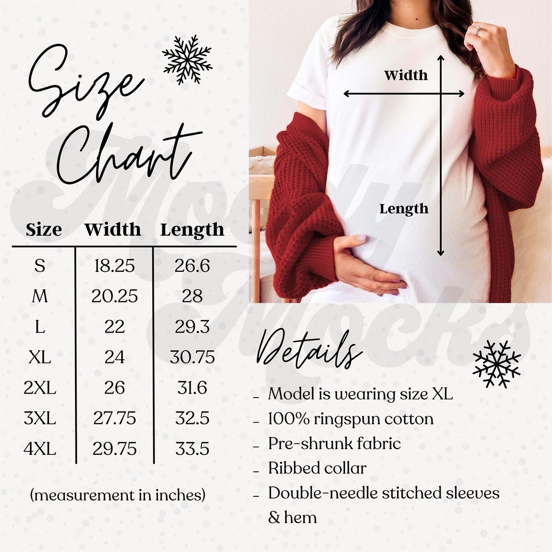 Comfort Colors Maternity Size Chart Bundle | Comfort Colors 1717 Size ...