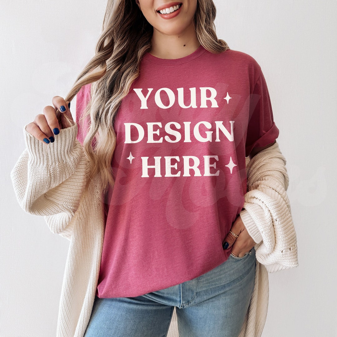 Bella Canvas 3001 Mockup Bella Canvas Heather Raspberry Shirt Mockup ...