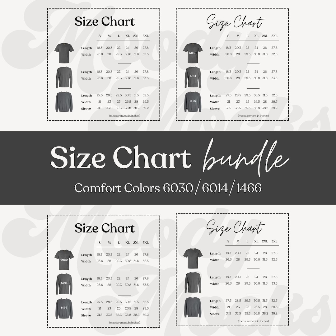 Comfort Colors Size Chart Bundle | Size Chart Template | Comfort Colors ...