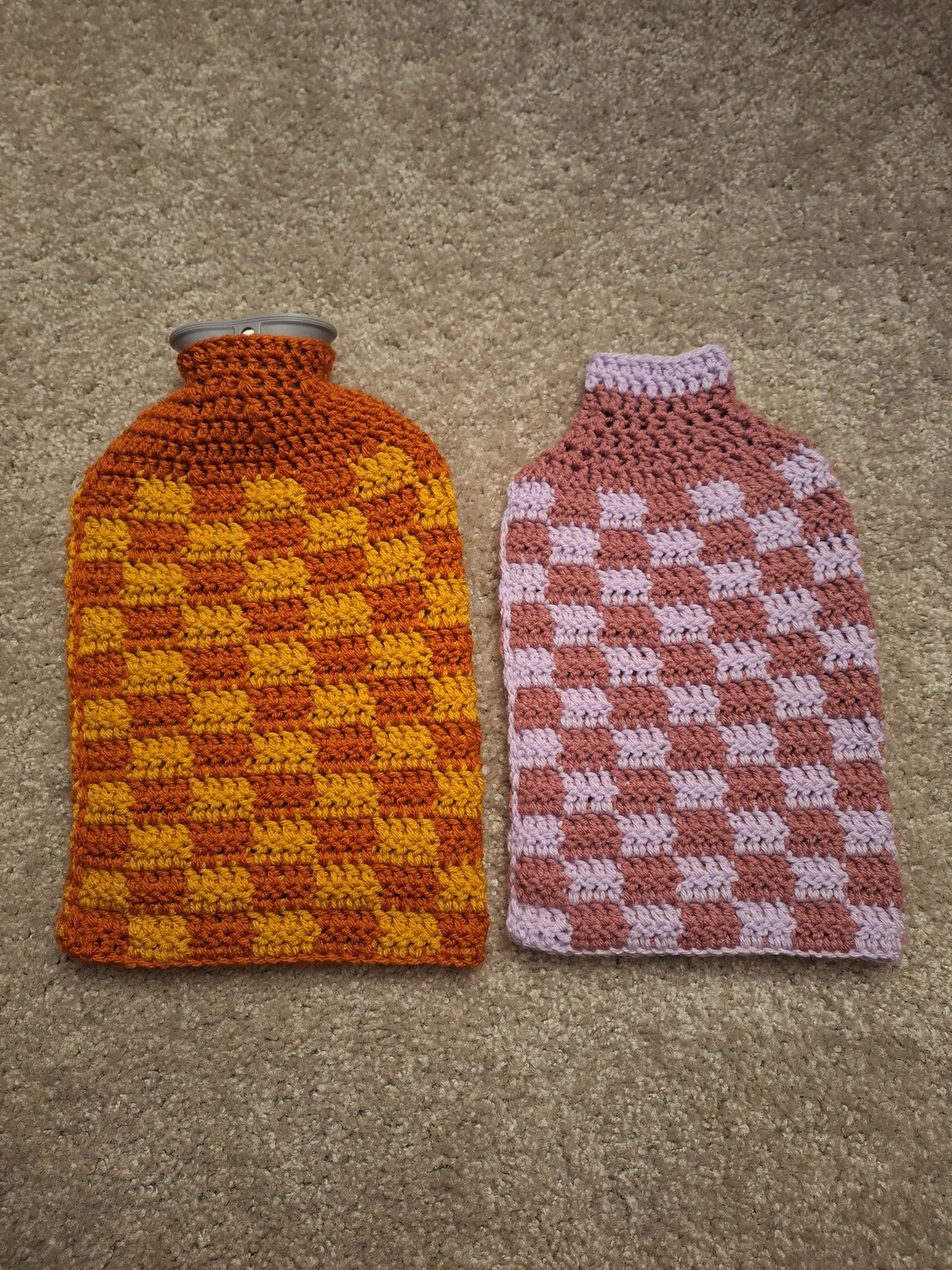 Pattern Only/ Crochet Checkered Hot Water Bottle Cover/crochet Heating ...