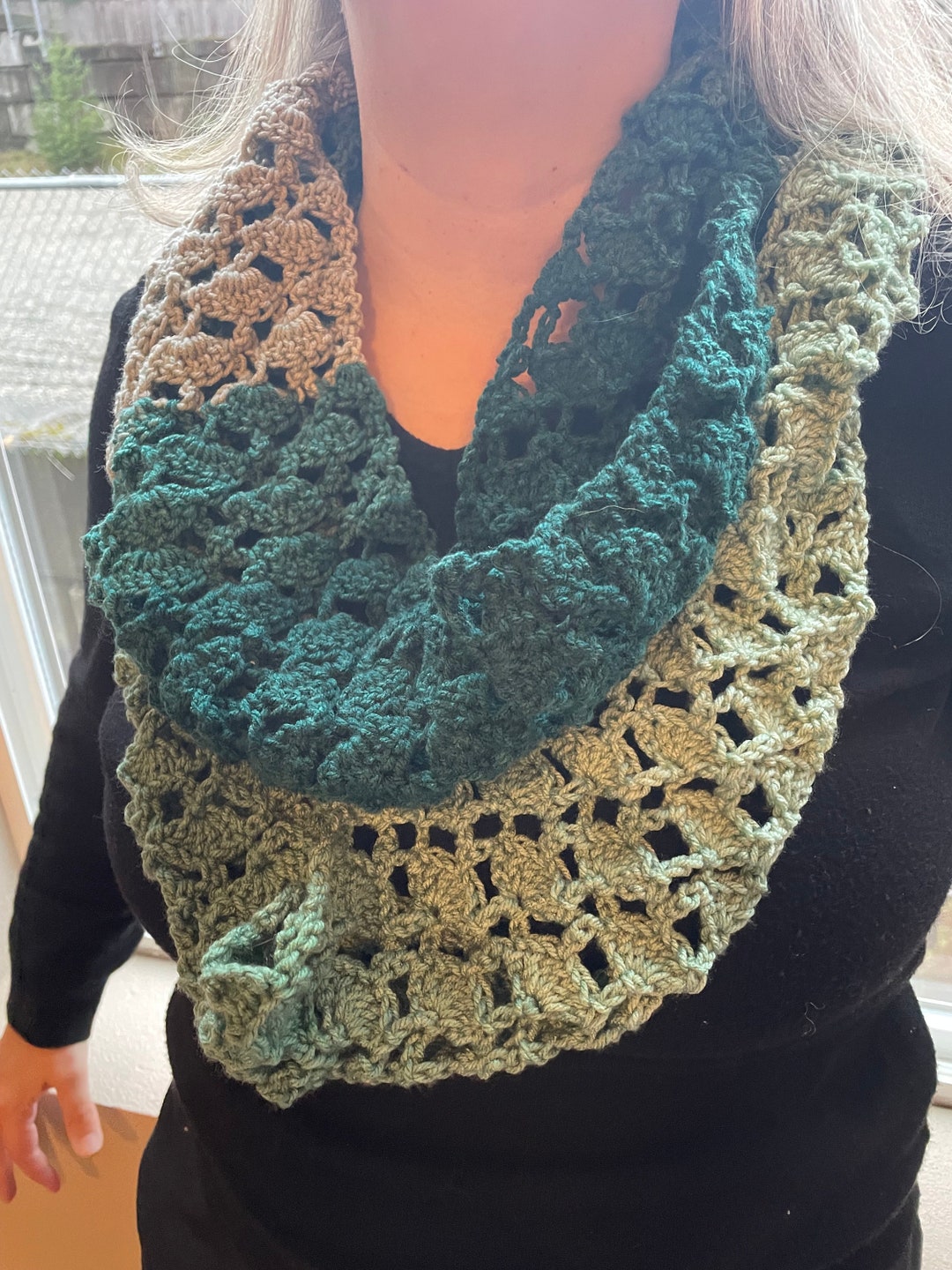 Crochet Green Infinity Scarf - Etsy