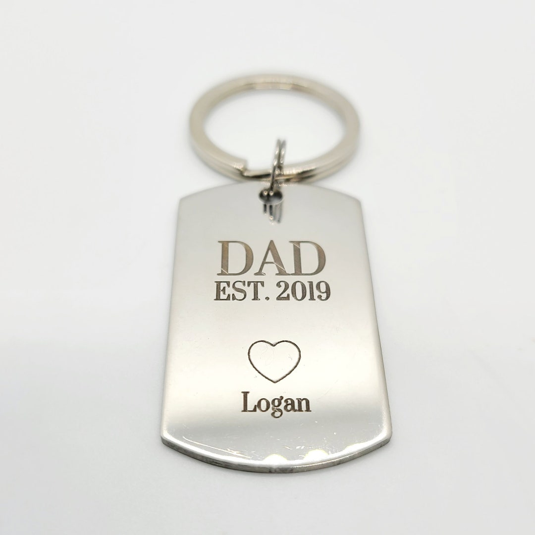 Engraved Dad Keychain, Personalized Silver Keyring for Father, Custom ...