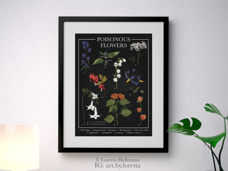 Poisonous Flowers Art Print | Floral Art | Moody Decor | Botanical Art ...