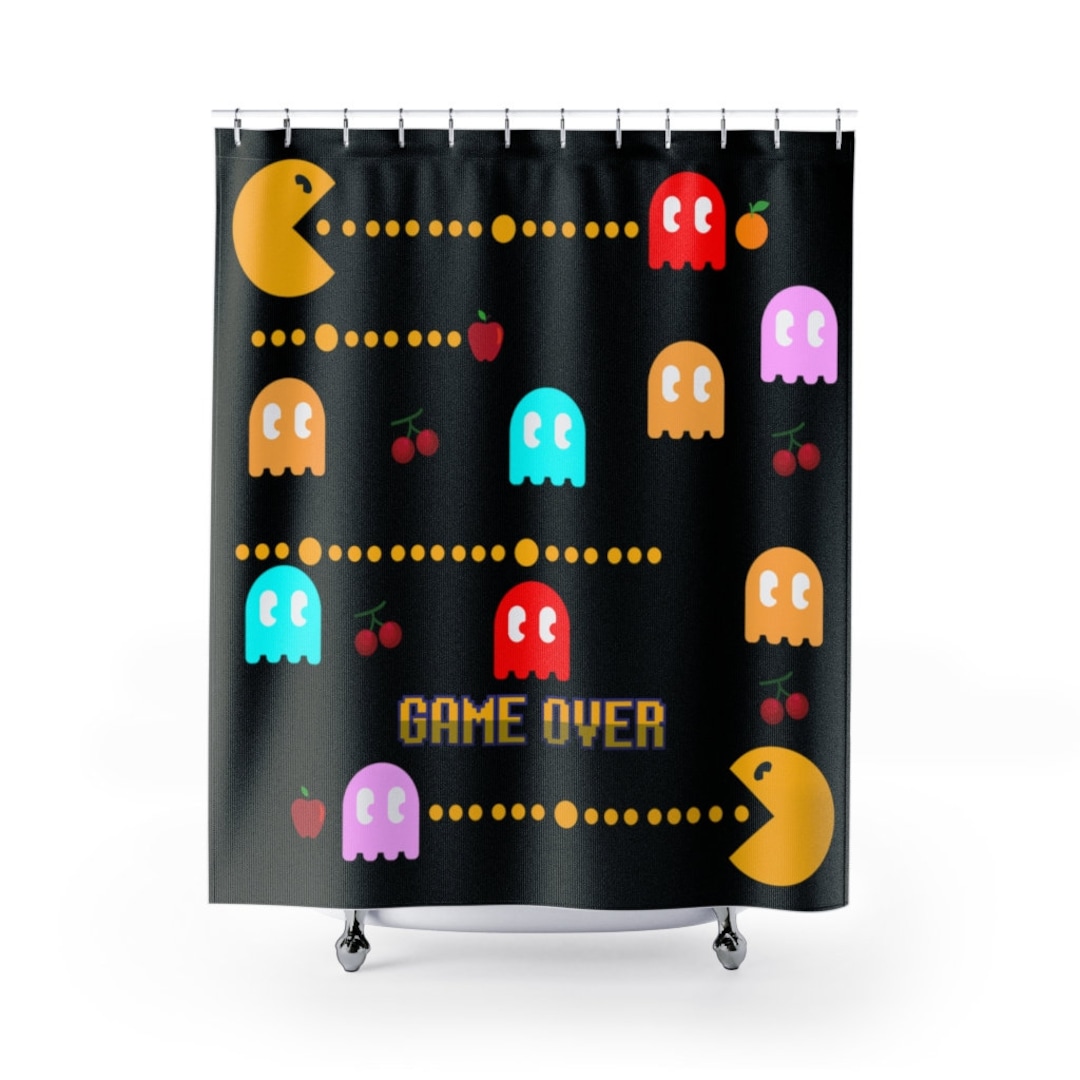 Pac Man, Video Game Shower Curtain, Bathroom Shower Curtain, Shower ...