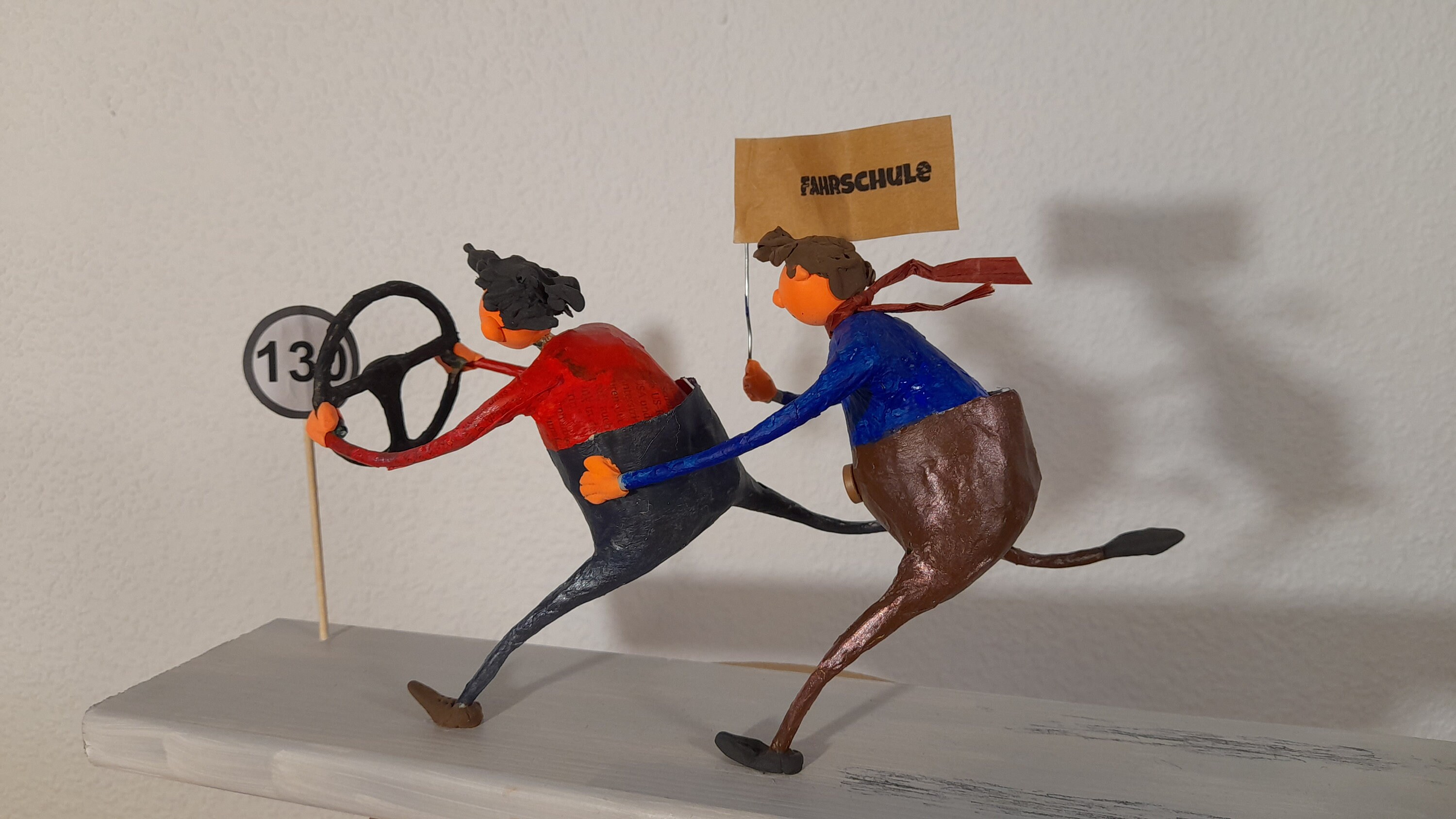 Paper Mache Figure First Lesson in Driving School, Paper Mache Funny ...