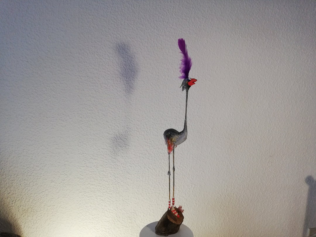 Paper Mache Figurine Bird With Feather in Head, Bird Figurine With ...