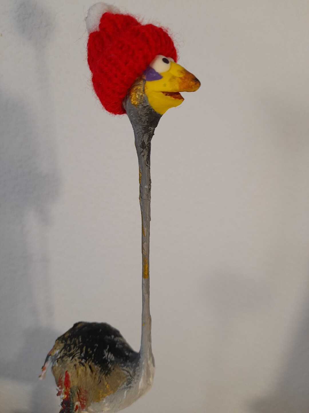 Paper Mache Figure Bird With Feather in the Head, Bird Figure With ...